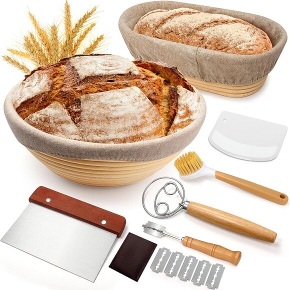 Other | Bread Proofing Banneton Basket Set Round Oval Rattan Baskets ...